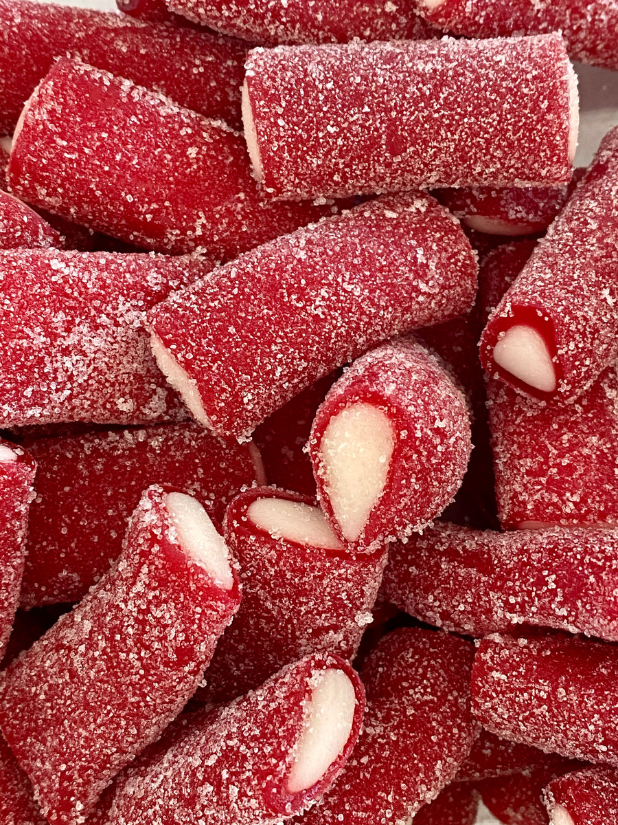 Strawberry tube filled with vanilla Rambo Logs – Nantasket Sweets By Swedes